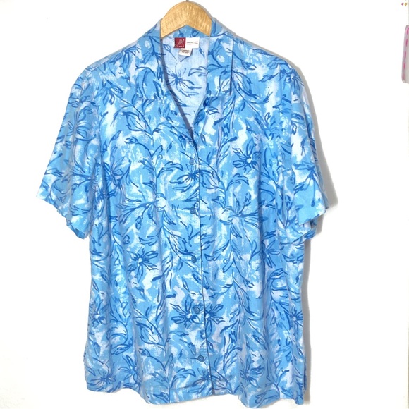 JM Collection | Tops | Jm Woman Collection Washable Linen Shirt Floral ...